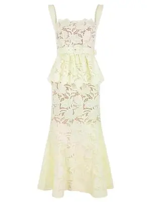 SELF-PORTRAIT Peplum Lace Maxi Dress - Yellow