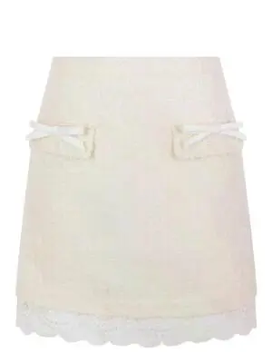 SELF-PORTRAIT Bow-detail A-line Midi Skirt - Neutrals