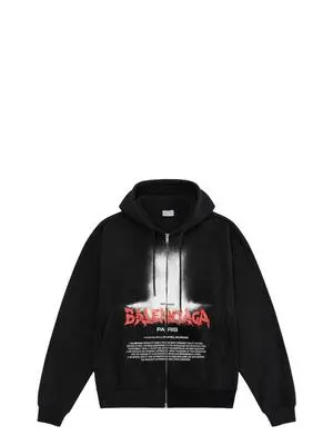 Balenciaga Graphic-print Zip-up Hoodie - Black