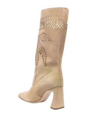 Alberta Ferretti Perforated Suede Ankle Boots - Neutrals