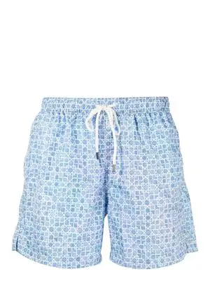 Fedeli Geometric Print Swim Shorts - Blue