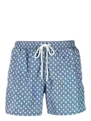 Fedeli Penguin Print Swim Shorts - Blue
