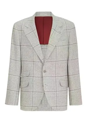Brunello Cucinelli Silk, Wool And Cashmere Prince-of-wales Flannel Deconstructed Cavallo Blazer With Metal Buttons - Grey