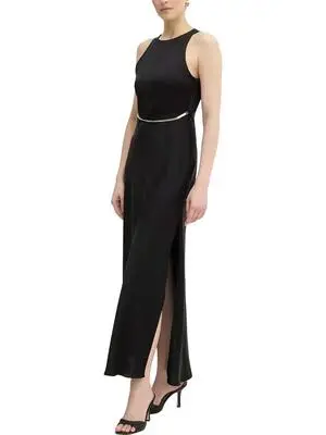 Armani Exchange Satin Maxi Dress With Chain-link Detail - Black