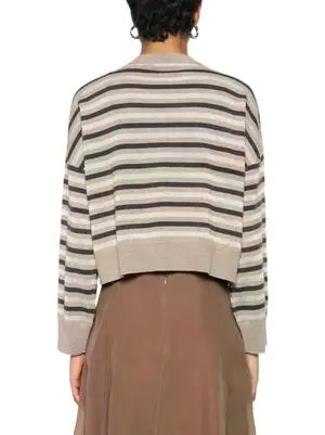 Brunello Cucinelli Horizontal Stripe Crew Neck Sweater - Neutrals