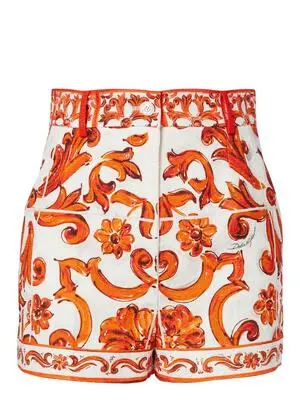 Dolce & Gabbana Dolce&Gabbana Majolica Print Cotton Blend Shorts Red