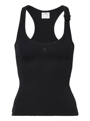 COURREGES Courrèges Ribbed-knit Cotton Tank Top - Black