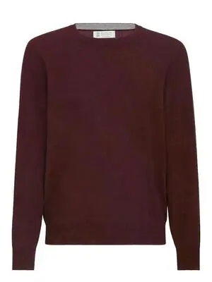 Brunello Cucinelli Cashmere Rib Knit Crew Neck Sweater - Red