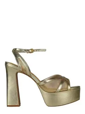 ANDREA CARRANO Metallic Effect Mesh Panel Sandals - Gold