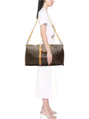 LOUIS VUITTON Monogram Keepall Bandouliere 55 Travel Bag - Brown