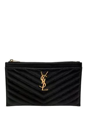 Saint Laurent Grain De Poudre Chevron Monogram Bill Pouch Clutch Bag - Black