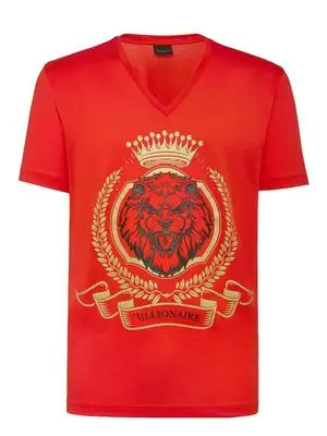 BILLIONAIRE Lion-print V-neck T-shirt - Red