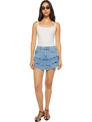 MOTHER The Ruffle My Feathers Mini Fray Skirt In Chaos Came Knocking - Light Blue