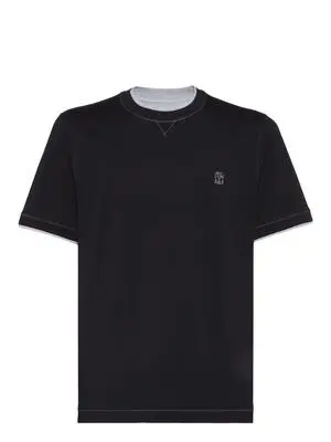 Brunello Cucinelli Logo Embroidered Layered T-shirt - Black