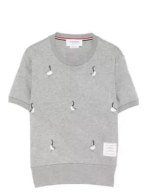 Thom Browne Embroidered Short-sleeve Sweater - Grey