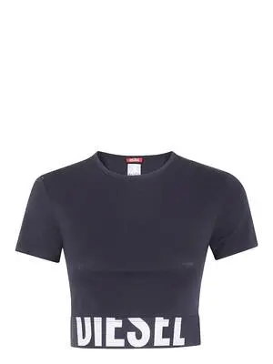 DIESEL® Cropped Cotton T-shirt With Logo Band - Black