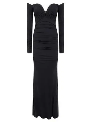 ELISABETTA FRANCHI ELISABETTA FRANCHI Long Sleeve Ruched Gown