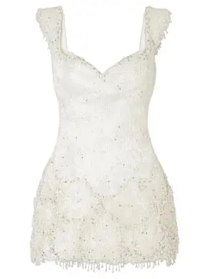 CLIO PEPPIATT Embellished Scalloped Mini Dress - Neutrals