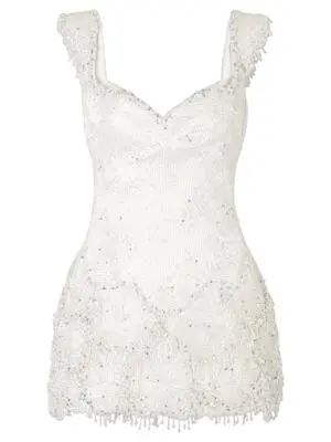 CLIO PEPPIATT Embellished Scalloped Mini Dress - White