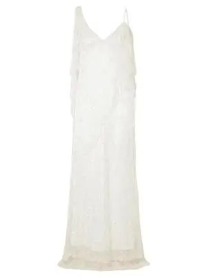 CLIO PEPPIATT Freya Embellished Draped Tulle Gown - Neutrals