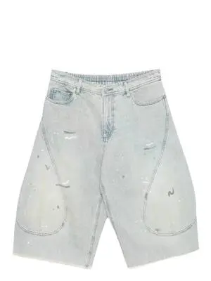 CROQUIS Distressed Paint-splatter Denim Shorts - Blue