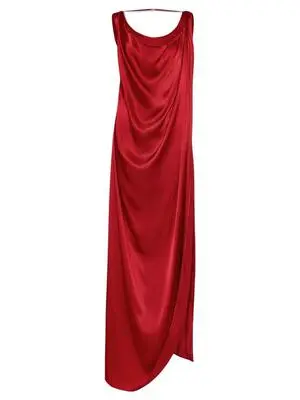 MAISON MARGIELA Satin Maxi Dress With Asymmetrical Strap And Slit - Red