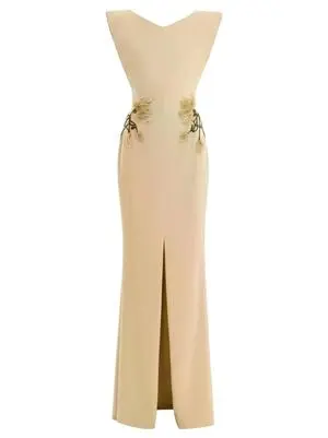 GEMY MAALOUF Embroidered V-neck Dress - Neutrals