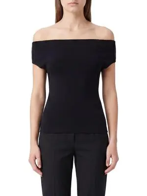 SEMICOUTURE Off-the-shoulder Jersey Top - Black