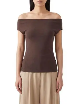 SEMICOUTURE Off-the-shoulder Jersey Top - Cocoa