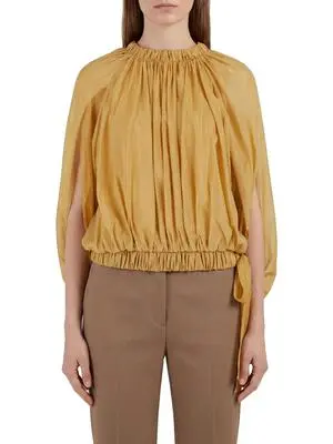 SEMICOUTURE Cotton Muslin Blouse With Long Sleeves And Dropped Shoulders - Yellow