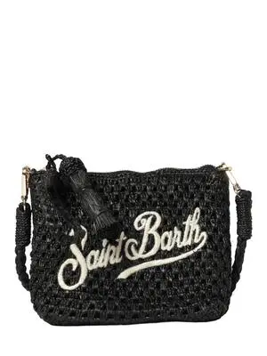 MC2 SAINT BARTH Mini Crochet Raffia Bag With Tassels - Black