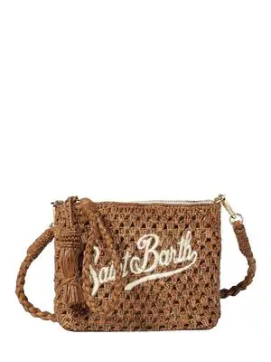 MC2 SAINT BARTH Mc2 Saint Barth Mini Crochet Raffia Bag With Tassels Dark