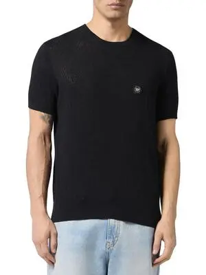Philipp Plein Cotton Jumper With Perforated Monogram - Black