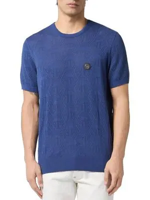 Philipp Plein Cotton Jumper With Perforated Monogram - Blue