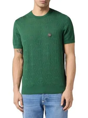 Philipp Plein Cotton Jumper With Perforated Monogram - Green