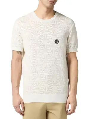 Philipp Plein Cotton Jumper With Perforated Monogram - White