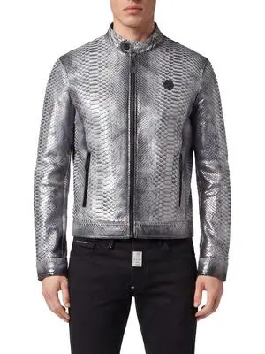 Philipp Plein Philipp Plein Leather Jacket Silver