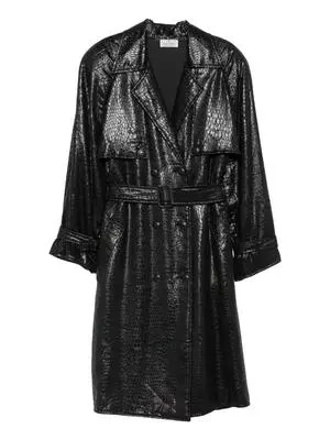Valentino Garavani 1980s Snake-effect Belted Coat - Black