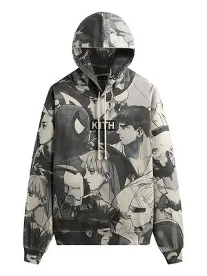 Kith X Marvel Vs. Capcom Fighter All-over Printed Vintage Nelson Hoodie - Grey