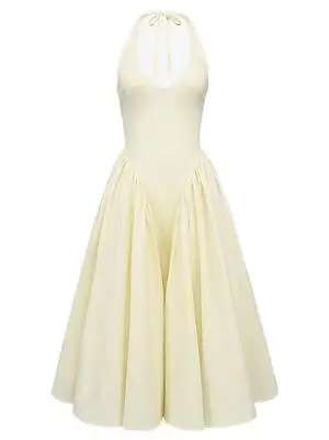 House Of Cb Marilyn Halterneck Stretch-cotton Midi Dress - Lemon