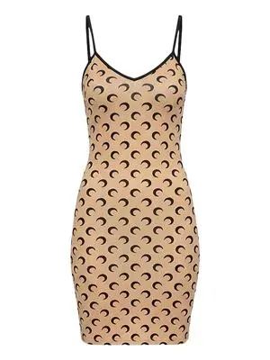 MARINE SERRE Moon Print Jersey Mini Dress - Tan