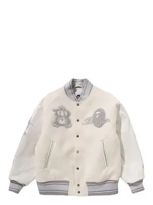 A BATHING APE Camo Logo Wool Varsity Jacket - White