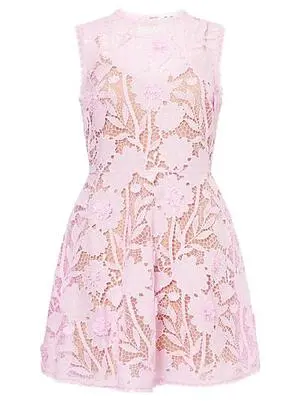 SELF-PORTRAIT Embroidered Floral Lace Mini Dress - Pink