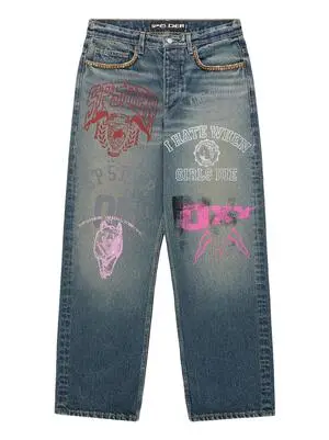SP5DER Multi Print Studded Denim - Blue