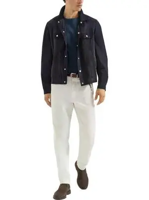 Brunello Cucinelli Denim-effect Ribbed Cotton Jersey Crew-neck T-shirt - Blue