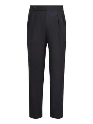Brunello Cucinelli Virgin Wool And Silk Lightweight Twill Tuxedo Trousers With Double Pleats And Waist Tabs - Black