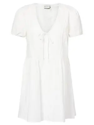 DEIJI STUDIOS V-neck Short Sleeve Cotton Mini Dress - White Texture