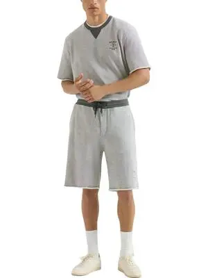 Brunello Cucinelli Cotton French Terry Embroidered Bermuda Shorts - Grey