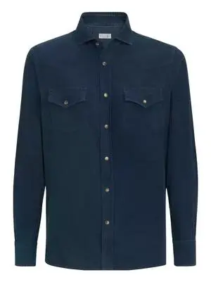Brunello Cucinelli Garment-dyed Easy-fit Western Shirt In Narrow-wale Corduroy - Blue