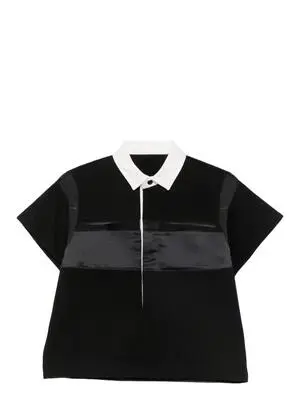Sacai Paneled Ruffled Sleeve Polo Top - Black